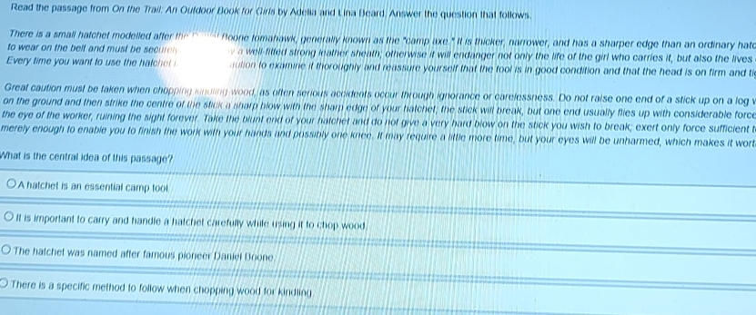 Solved: Read the passage from On the Trail: An Oufdoor Book for Girls ...