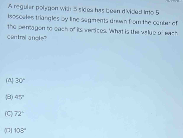 Solved: ADVANCE A regular polygon with 5 sides has been divided into 5 ...