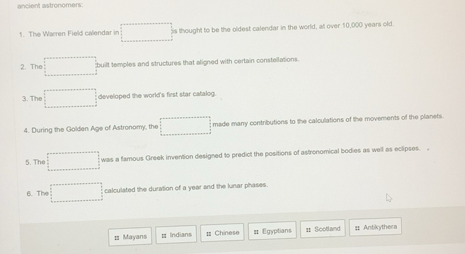 Solved: ancient astronomers: 1. The Warren Field calendar in is thought ...