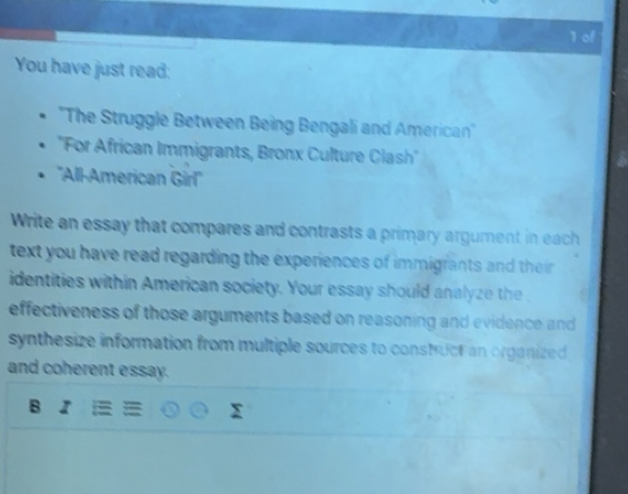 Solved: of You have just read: ''The Struggle Between Being Bengali and ...