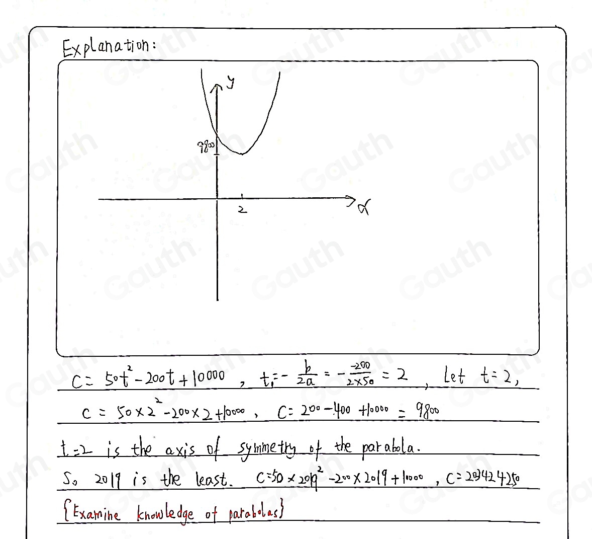 Solved: The number of newspaper copies distributed is given by C=50t^2- 200t+10000 , where t is ...