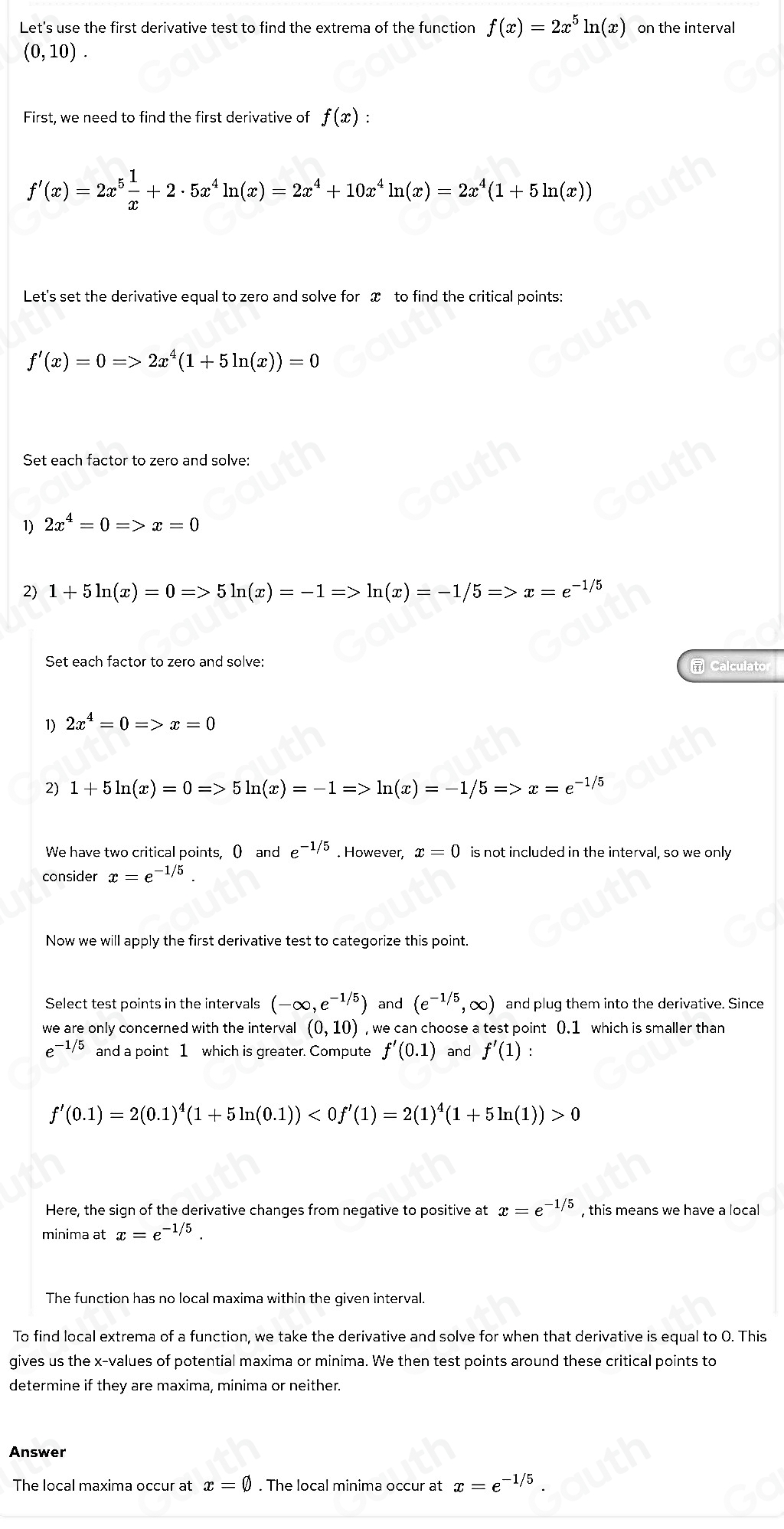 Solved: Question Use the first derivative test to find the location of ...