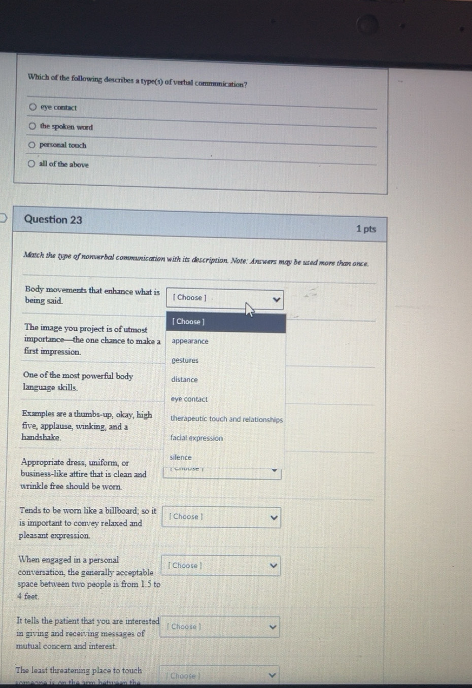 Solved: Which of the following describes a type(s) of verbal ...