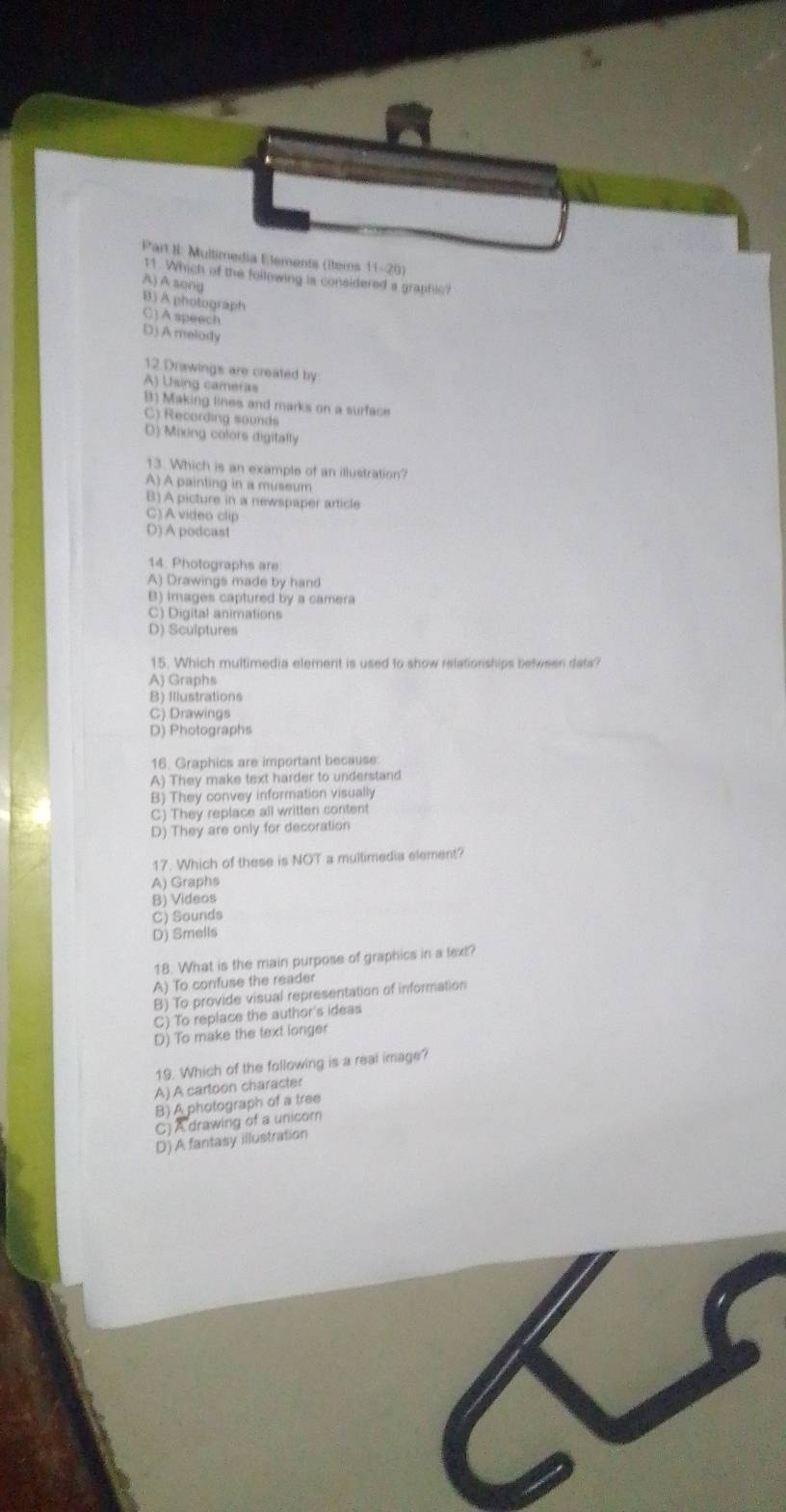 Solved: Multimedia Elements (iterns 11-20) 11. Which of the following ...