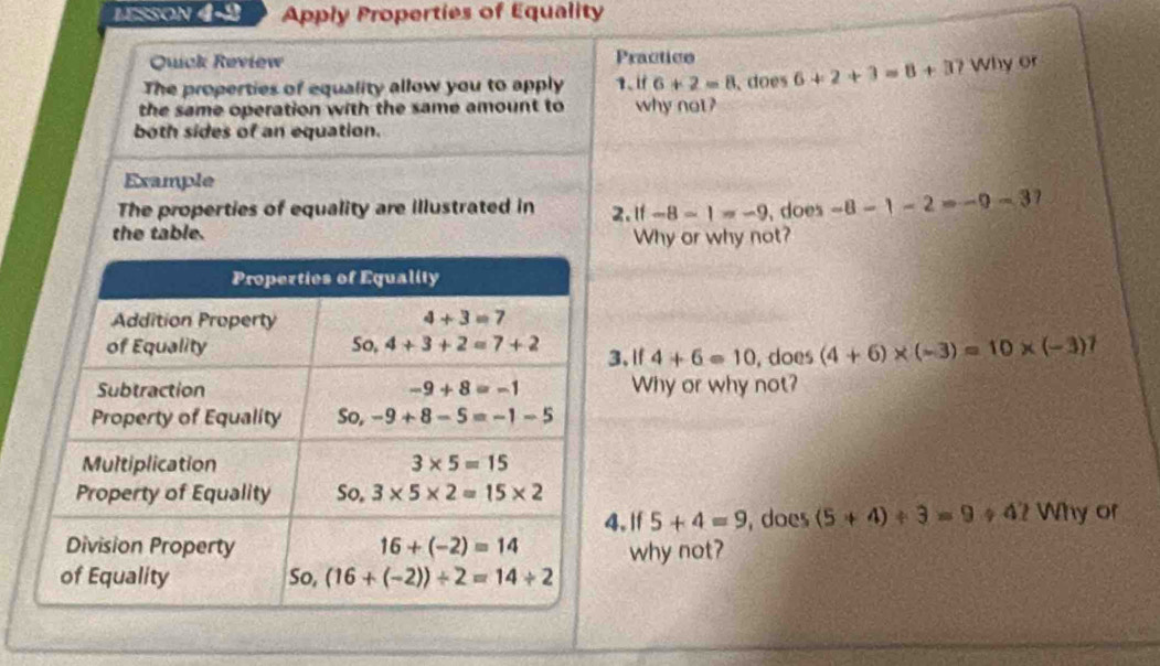 Solved: LESSON 4-2 Apply Properties of Equality Quick Review Practico ...