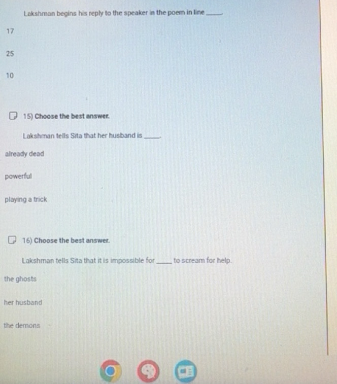 Solved: Lakshman begins his reply to the speaker in the poem in line ...