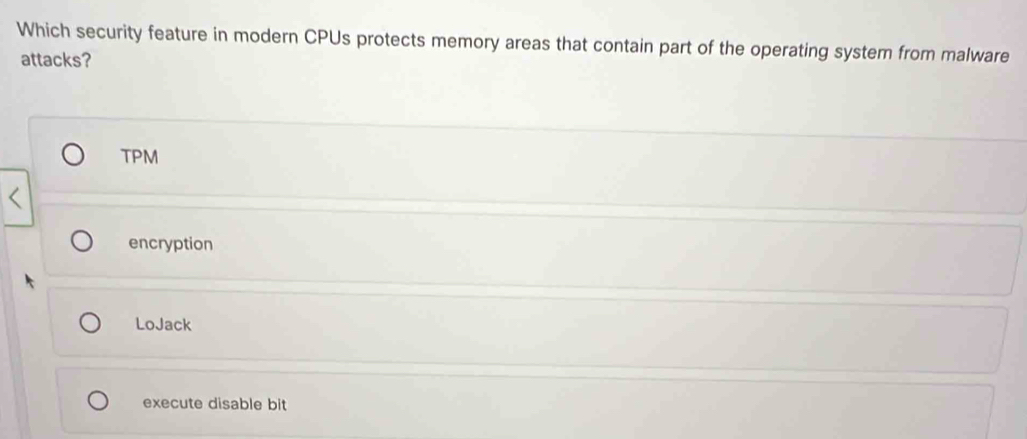 Solved: Which security feature in modern CPUs protects memory areas that contain part of the ...