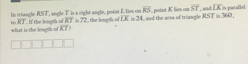 Solved: In triangle RST, angle T is a right angle, point L lies on ...