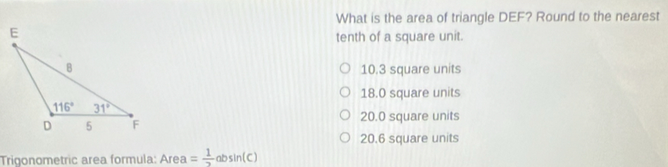 Solved: What is the area of triangle DEF? Round to the nearest tenth of ...