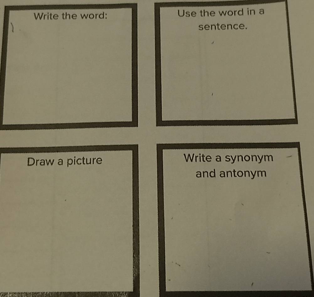 Solved: Write the word: Use the word in a sentence. Draw a picture ...