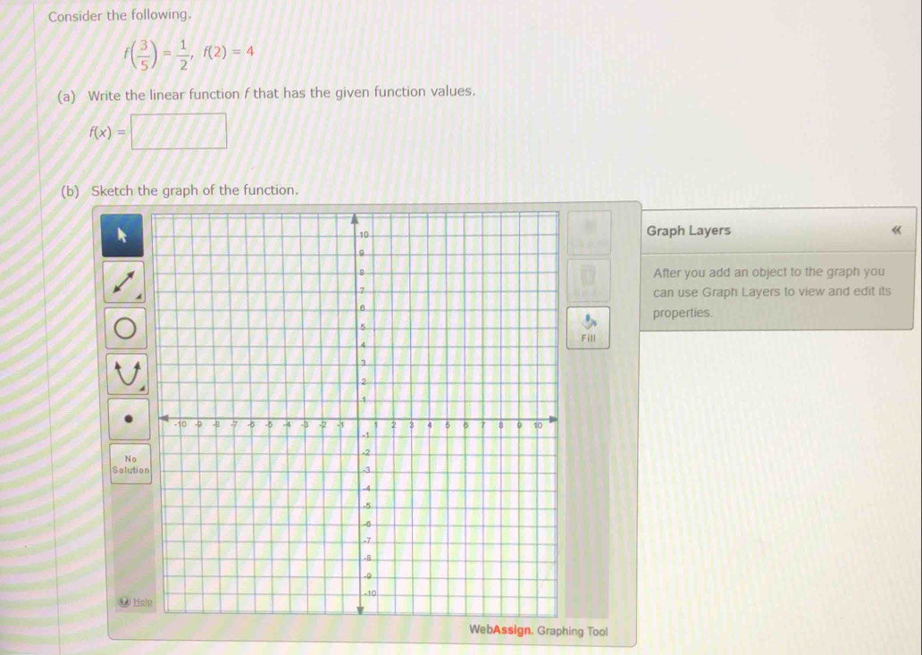 Solved: Consider the following. f( 3/5 )= 1/2 , f(2)=4 (a) Write the ...