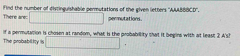 Solved: Find the number of distinguishable permutations of the given ...