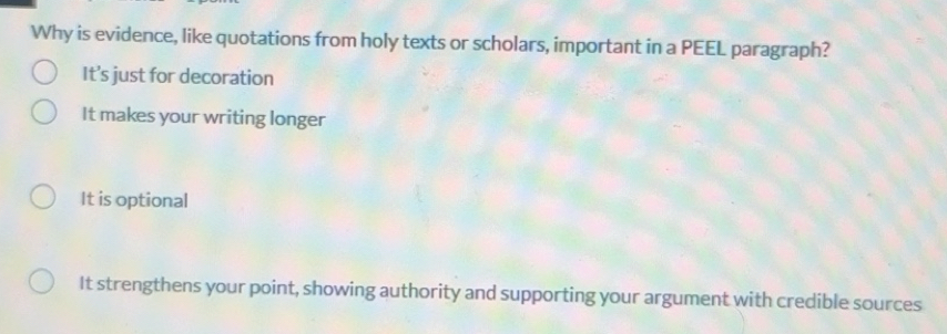 Solved: Why is evidence, like quotations from holy texts or scholars ...