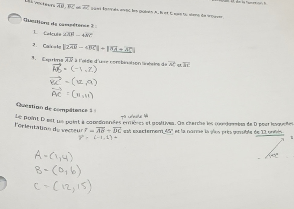 Solved: olé et de la fonction h. Les vecteurs vector AB, vector BC et ...