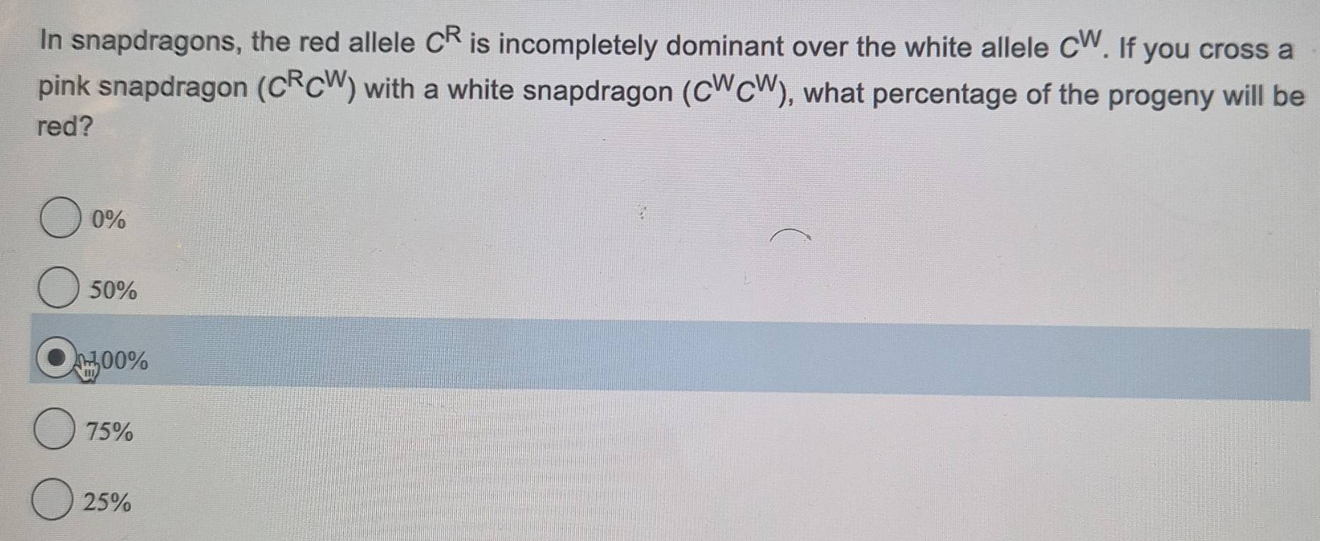 Solved: In snapdragons, the red allele C^R is incompletely dominant ...
