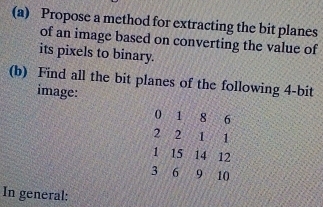 Solved: Propose a method for extracting the bit planes of an image based on converting the value ...