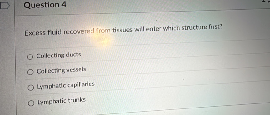 Solved: Excess fluid recovered from tissues will enter which structure ...