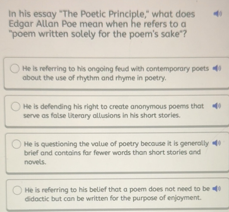 Risolto:In his essay "The Poetic Principle," what does Edgar Allan Poe ...