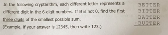 Solved: In the following cryptarithm, each different letter represents ...