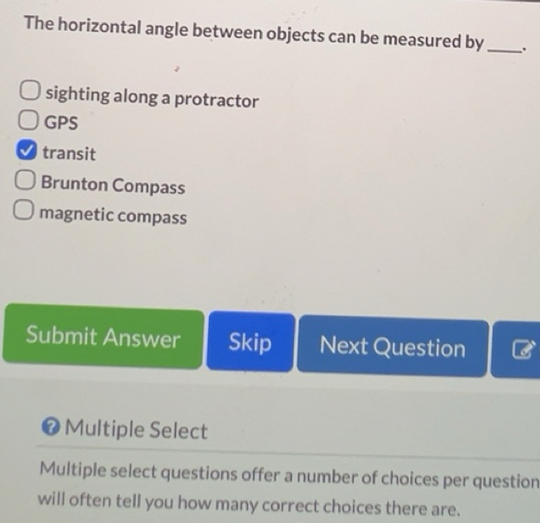 Solved: The horizontal angle between objects can be measured by ...