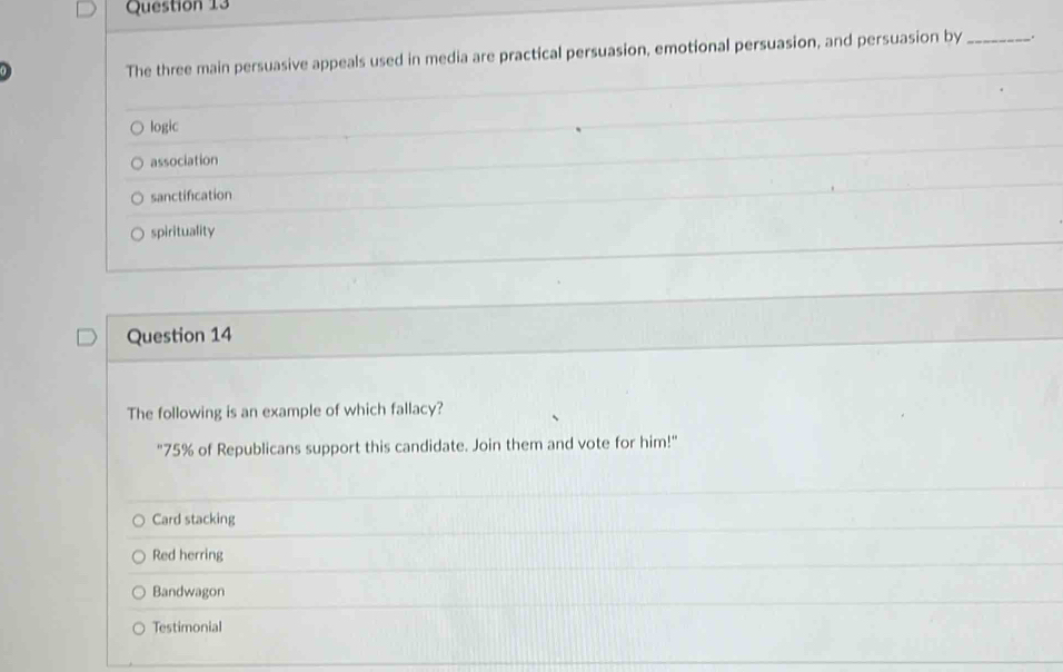 Solved: The three main persuasive appeals used in media are practical ...