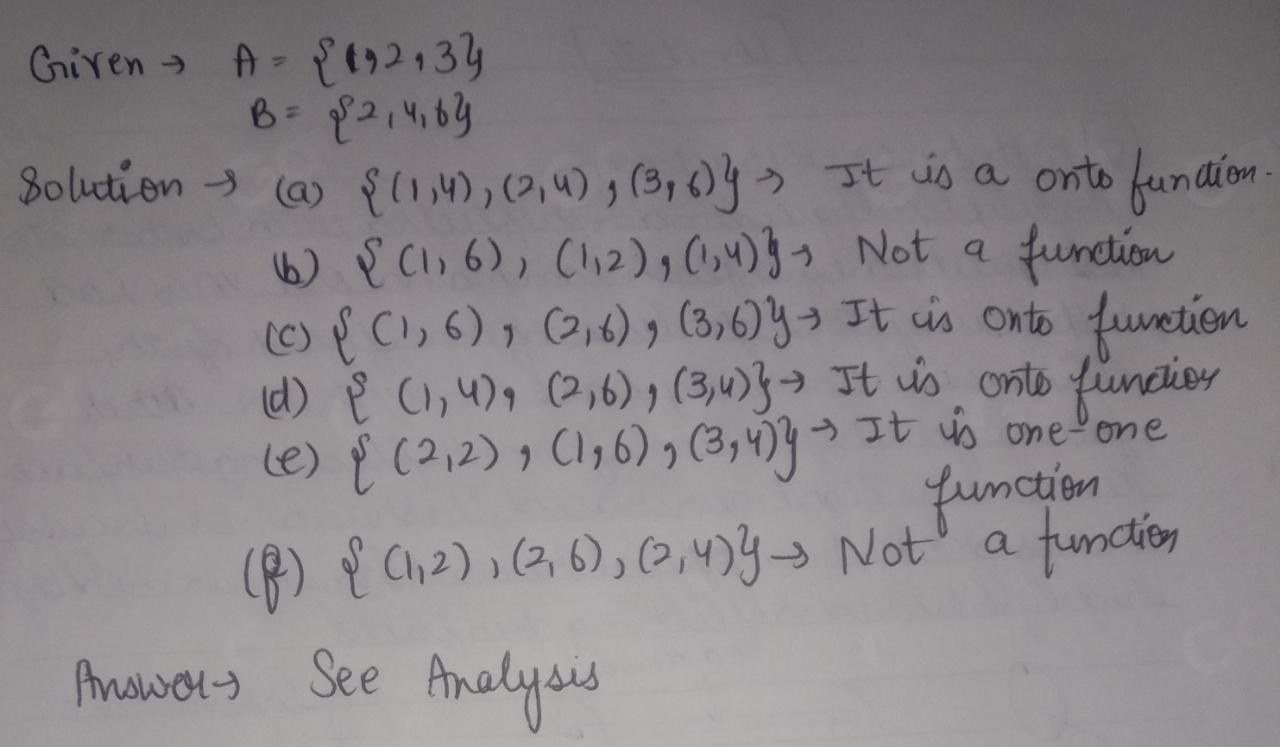Solved: Let A= 1,2,3 and B= 2,4,6. For each relation between A and B given as a subset of A* B ...