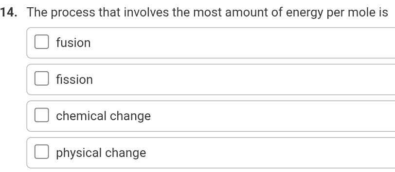 Solved: The process that involves the most amount of energy per mole is ...