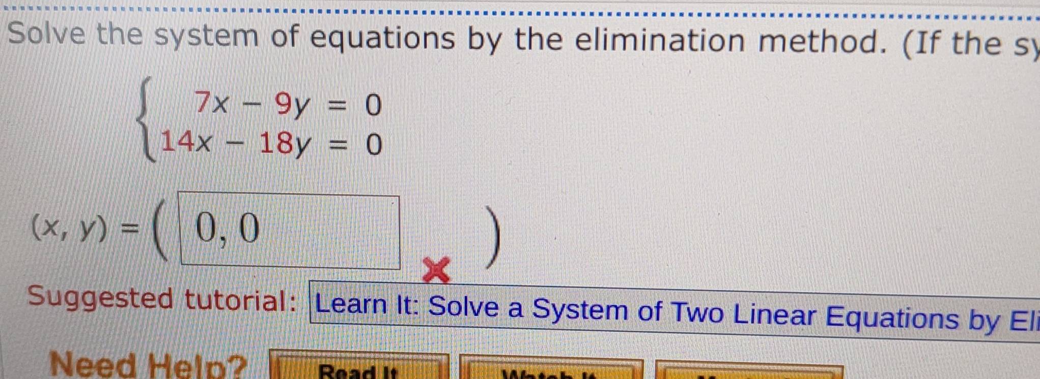 Solved: Solve the system of equations by the elimination method. (If ...