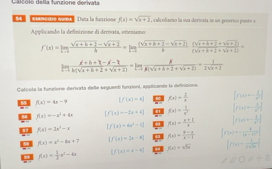 Risolto:Calcólo della funzione derivata 54 ESERCIZIO GUIDA Data la ...