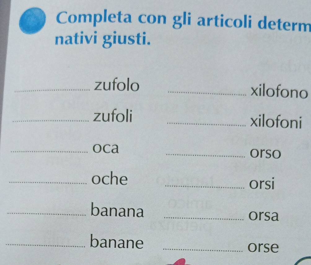Risolto:Completa con gli articoli determ nativi giusti. _zufolo ...