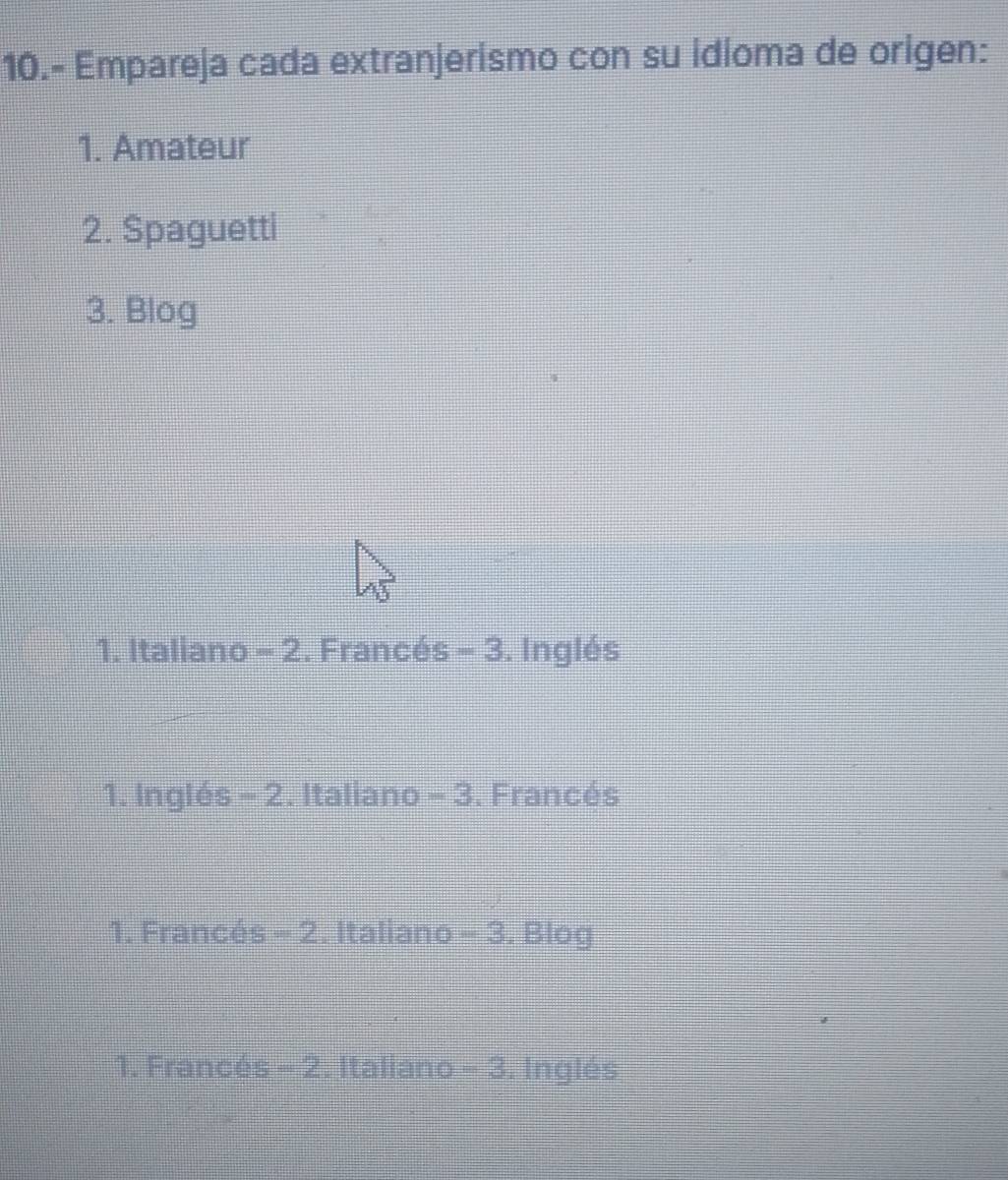 Resuelto:10.- Empareja cada extranjerismo con su idioma de origen: 1 ...