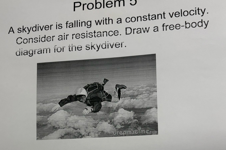 Solved: Problem 5 A skydiver is falling with a constant velocity ...