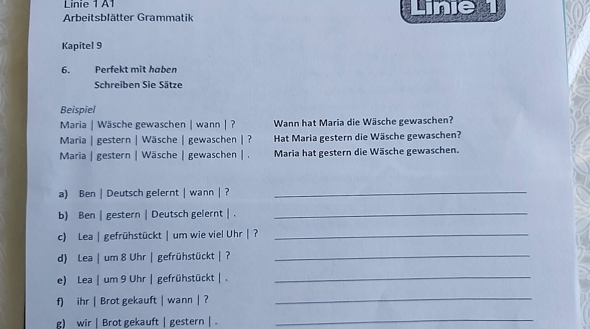 Gelöst:Linie 1 A1 Arbeitsblätter Grammatik Linie Kapitel 9 6. Perfekt ...