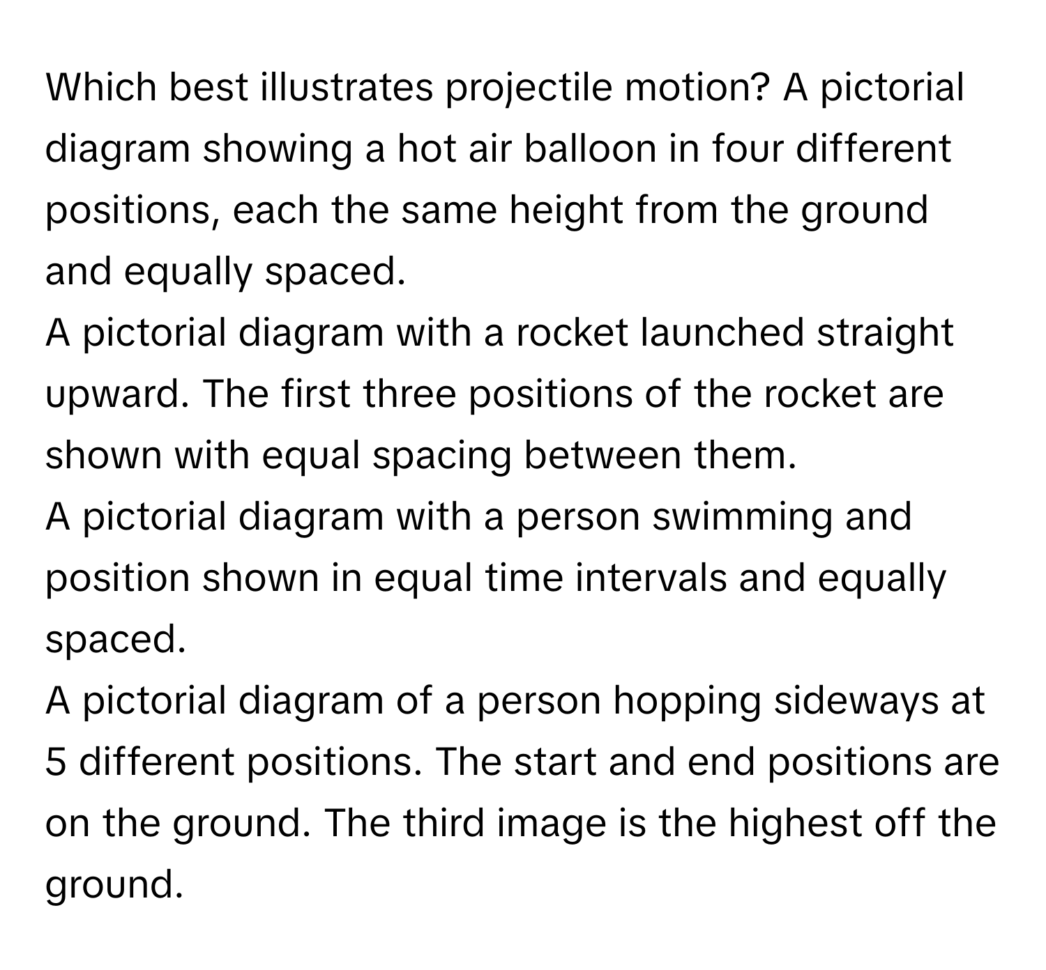 Solved: Which best illustrates projectile motion? A pictorial diagram ...
