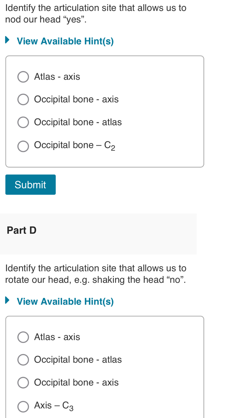Solved: Identify the articulation site that allows us to nod our head ...