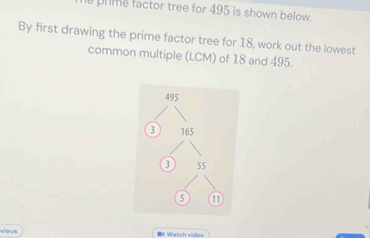 Solved: he prime factor tree for 495 is shown below. By first drawing ...