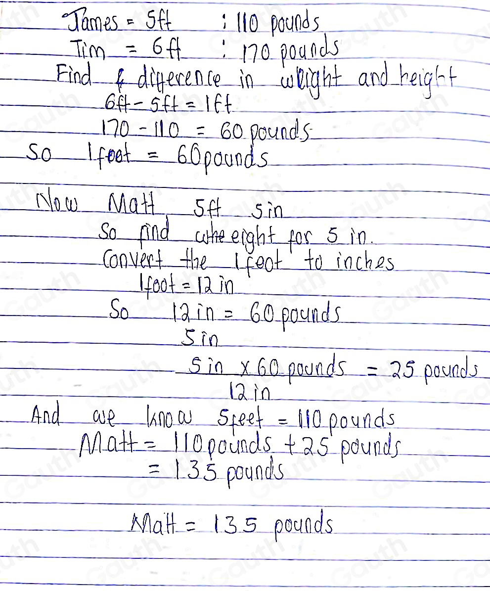 Solved: Given the fact that James is five feet tall and weighs 110 ...