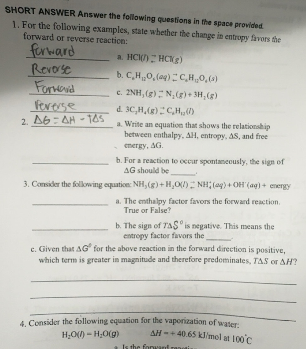 Solved: SHORT ANSWER Answer the following questions in the space ...