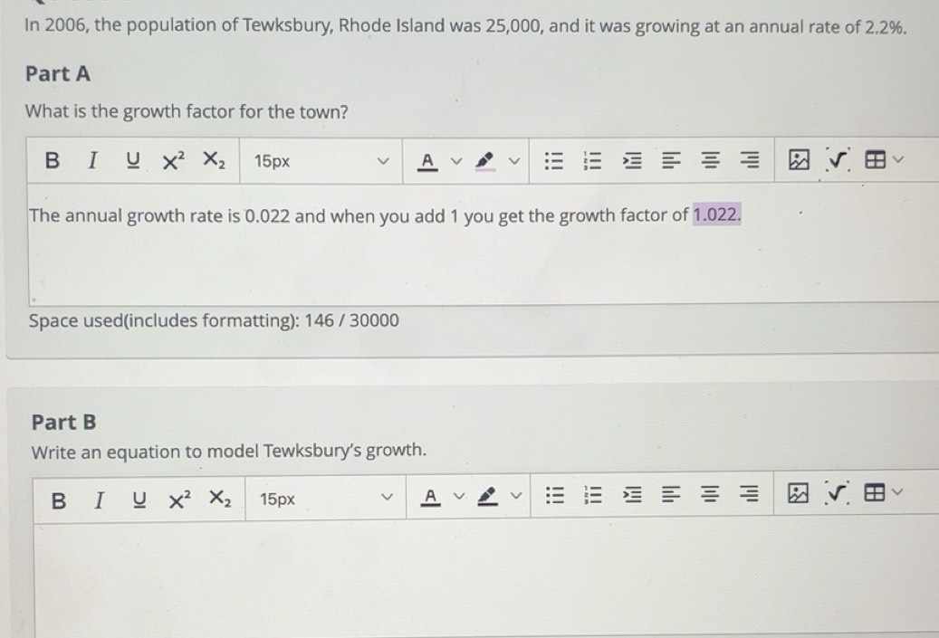 Solved: In 2006, the population of Tewksbury, Rhode Island was 25,000 ...