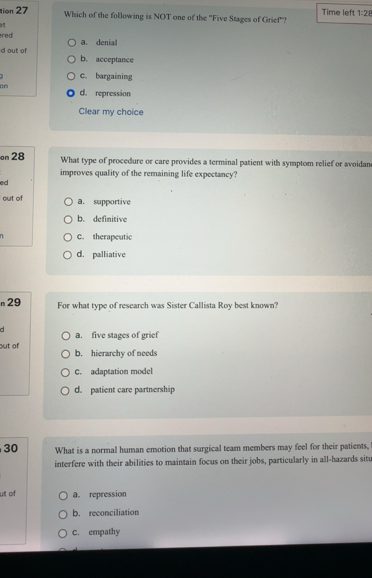 Solved: Time left 1:28 tion 27 Which of the following is NOT one of the ...