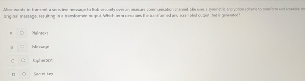 Solved: Alice wants to transmit a sensitive message to Bob securely ...