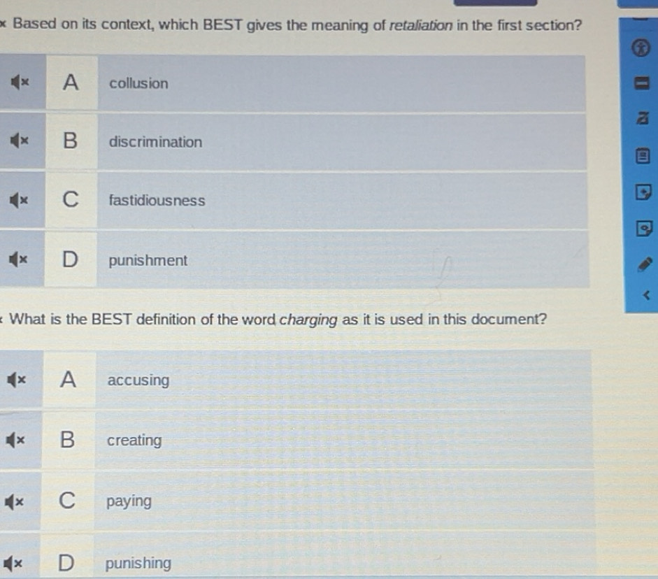 Solved: Based on its context, which BEST gives the meaning of retaliation in the first section ...