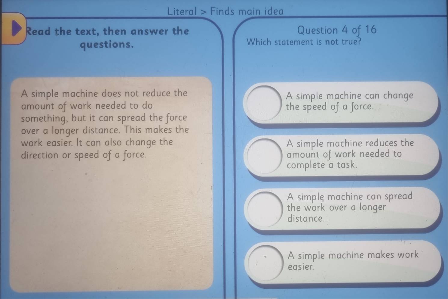 Resuelto:Literal > Finds main idea Read the text, then answer the ...