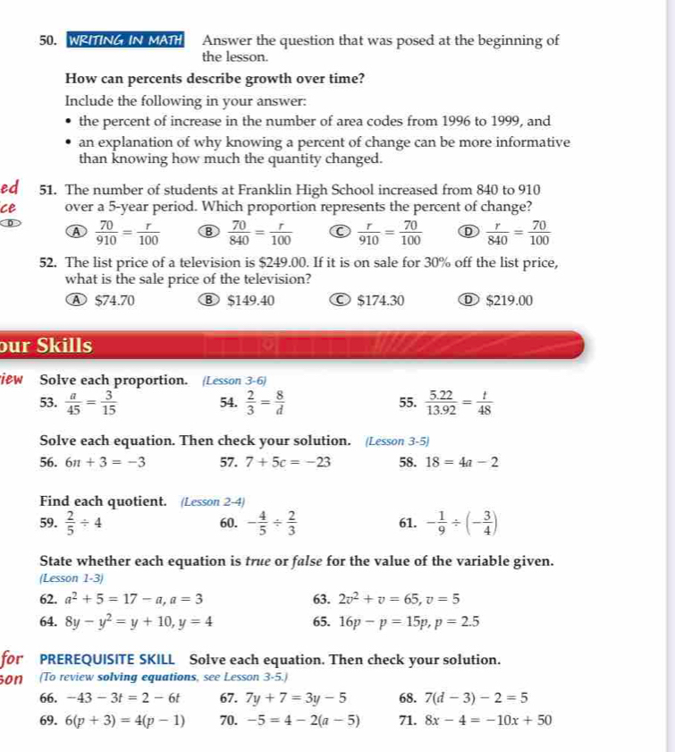 Solved: WRITING IN MATH Answer the question that was posed at the ...