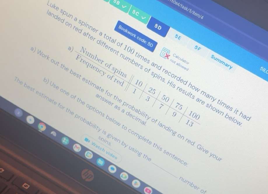 Solved: 5B 160e4/task/5/item/4 5c 5D 5E Bookwork code: 5[ Calculator a ...