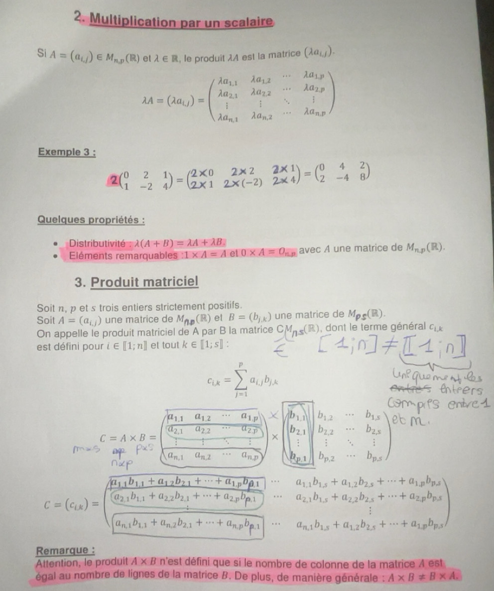 Résolu :Multiplication par un scalaire Si A=(a_i,j)∈ M_n,p(R) et lambda ...