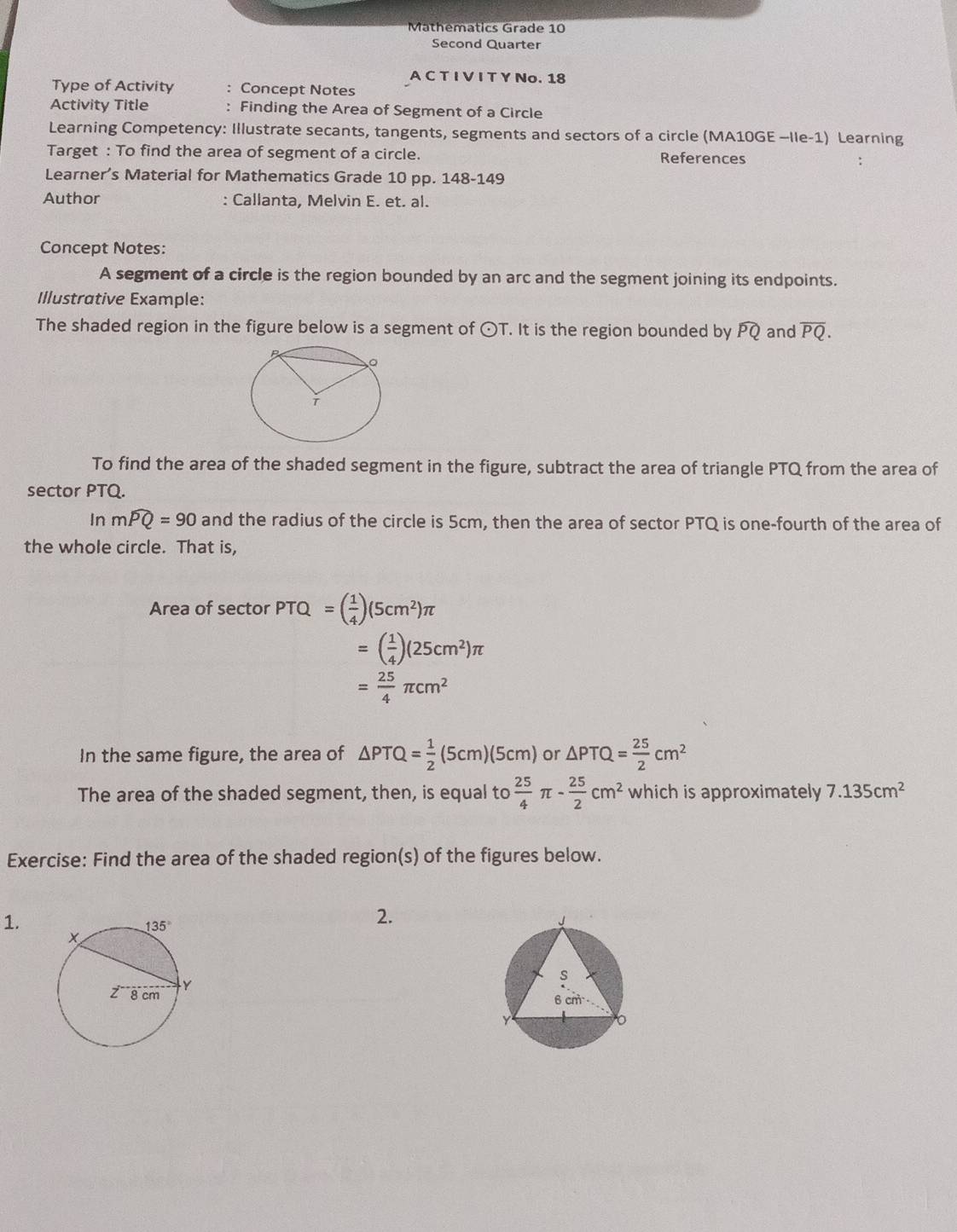 Solved: Mathematics Grade 10 Second Quarter A C T I V I T Y No. 18 Type ...