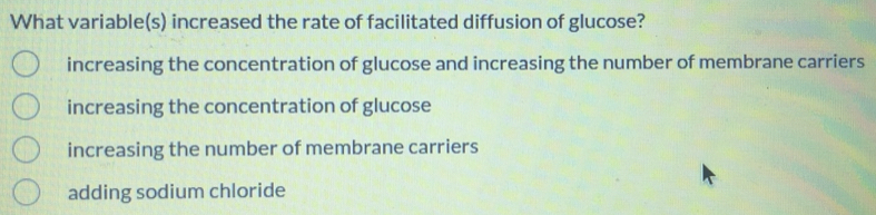 Solved: What variable(s) increased the rate of facilitated diffusion of ...