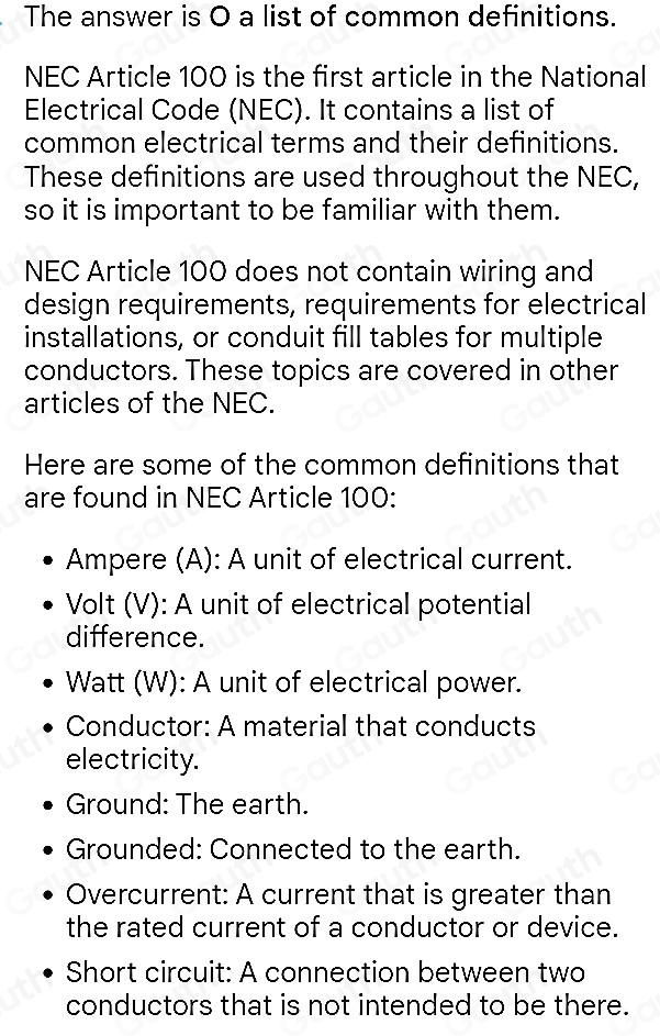 Solved: NEC Article 100 contains a list of common definitions. wiring ...