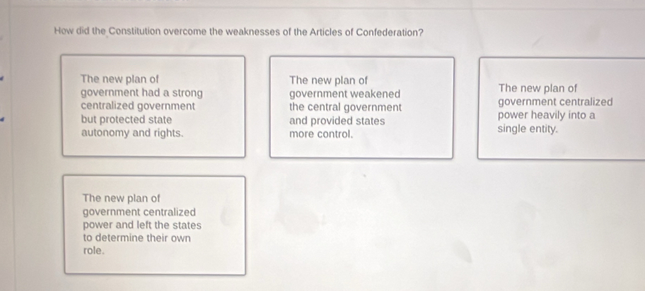 Solved: How did the Constitution overcome the weaknesses of the ...